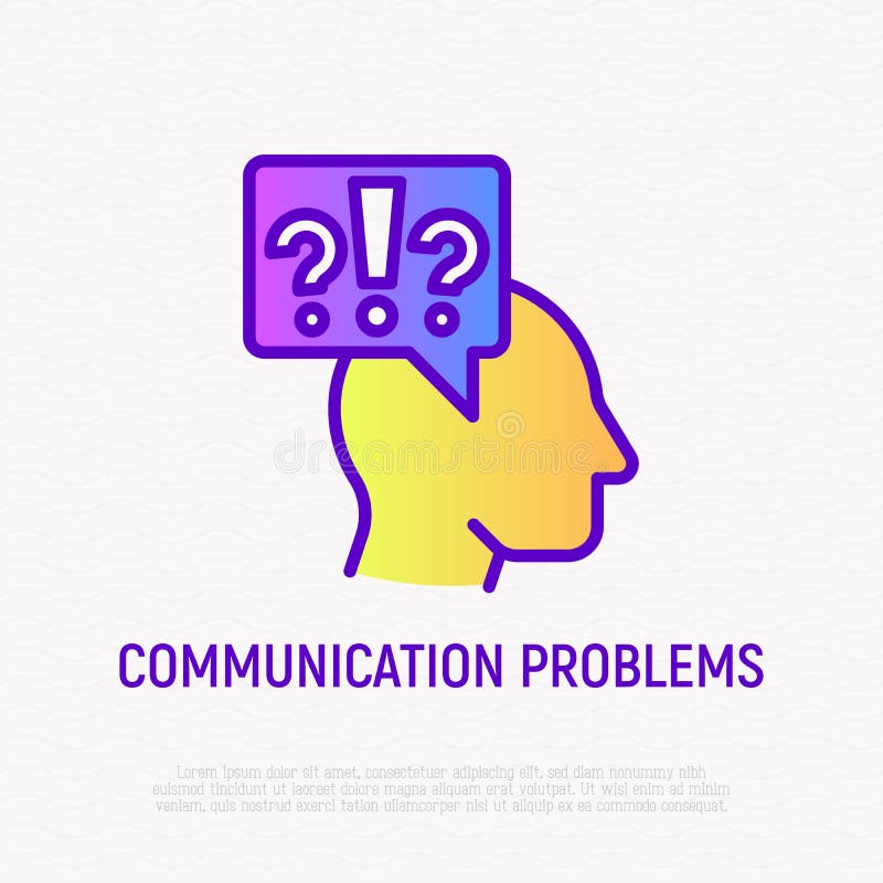 Communicative Problems Thin Line Icon: Silhouette of Head with ...