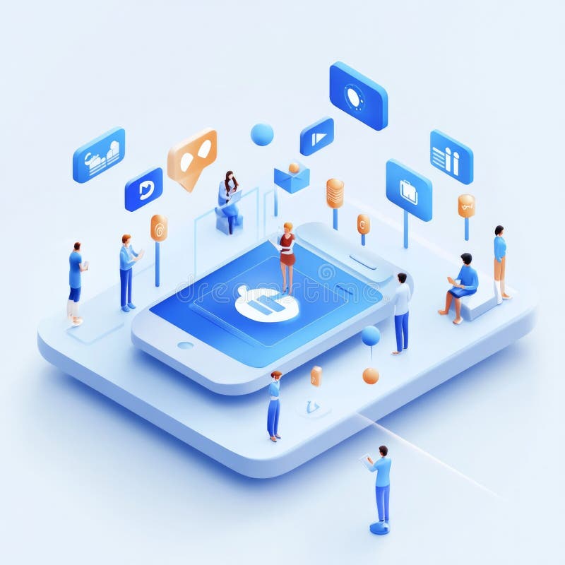 Communicative Team Collaborating Around Giant Mobile Device with App ...