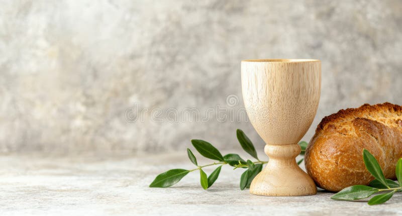 Communion Cup and Bread on Wooden Table Stock Illustration ...