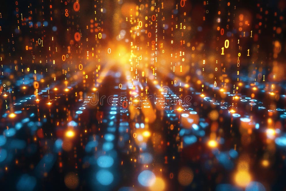 Communities of Binary Code Flowing Down on a Dark Background, in the Data Technology Concept ...