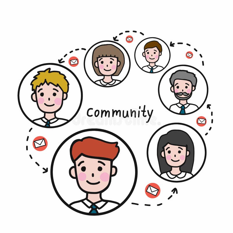 Community Cute Group Cartoon Face People Illustration Business Concept ...