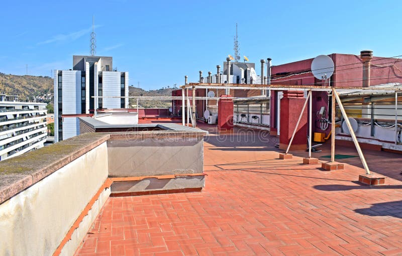 Community Area of Building in Barcelona Stock Photo - Image of chimneys ...