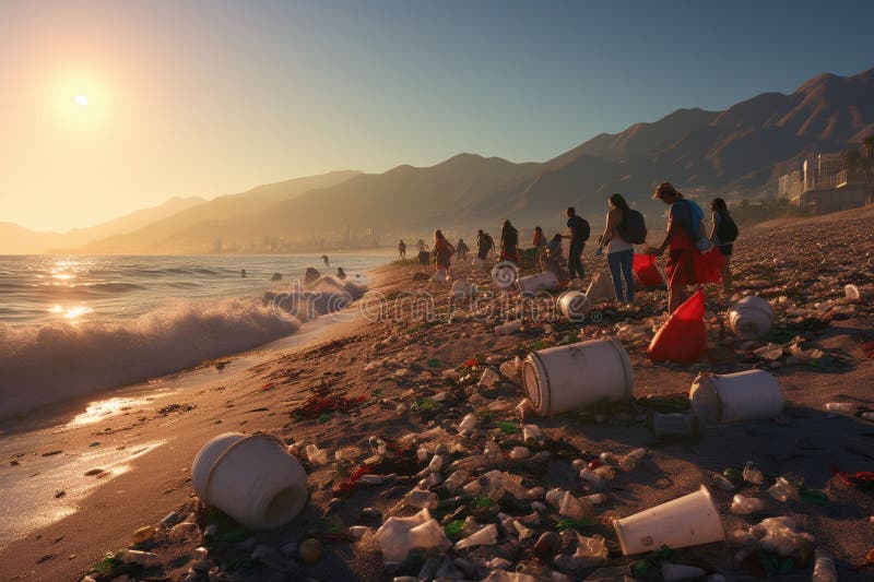 Community Beach Cleanup Event Highlighting Stock Illustration ...