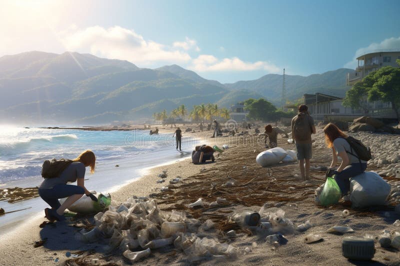 Community Beach Cleanup Event Highlighting Stock Illustration ...