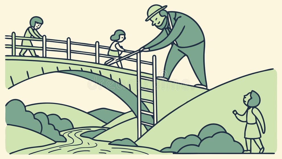 Community Building a Bridge, Symbolizing Unity and Progress, Vector ...