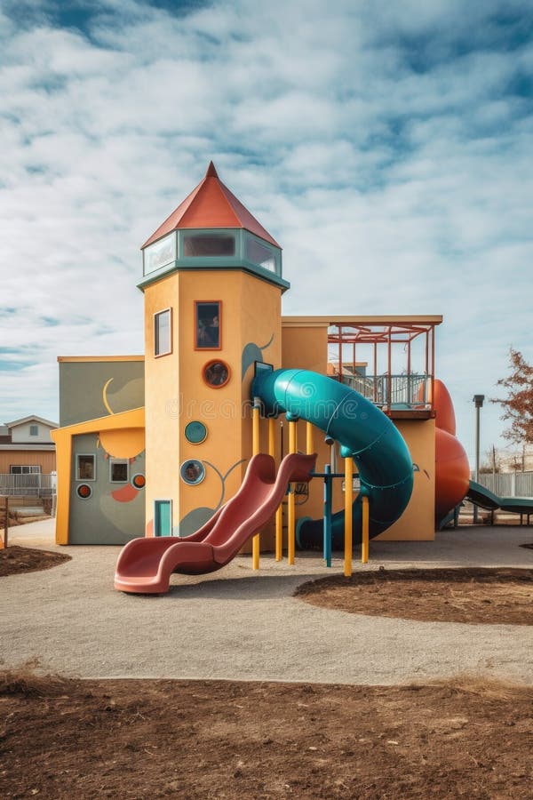 Community Center Building with a Playground Stock Illustration ...