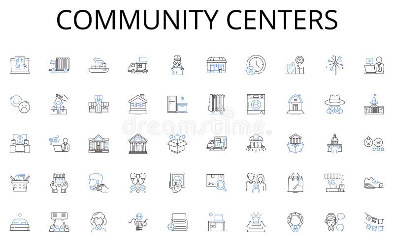 Community Centers Line Icons Collection. Hierarchy, Chain, Management ...