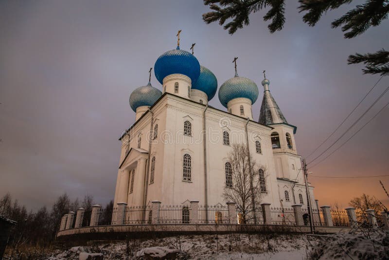 Community Church at Dusk during the Winter Stock Photo - Image of ...