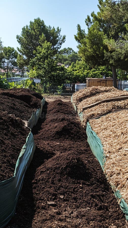 A Community Composting Facility with Rows of Compost Heaps. Stock ...