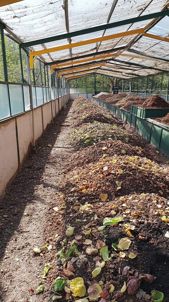 A Community Composting Facility with Rows of Compost Heaps. Stock ...