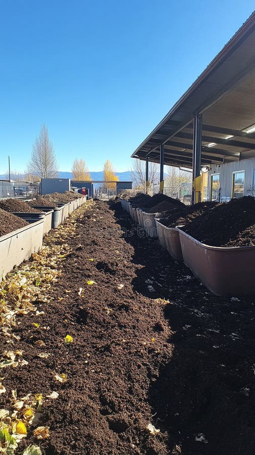 A Community Composting Facility with Rows of Compost Heaps. Stock ...