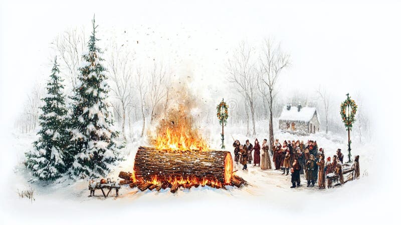 Community Enjoying a Massive Winter Bonfire, Lighting Up a Snowy Day ...