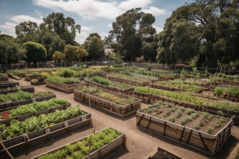 Community Garden with Fruits and Vegetables Growing in Rows Stock ...