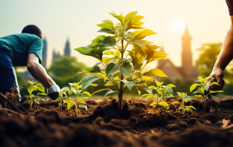 Community Garden People Planting Trees for Sustainability Stock ...