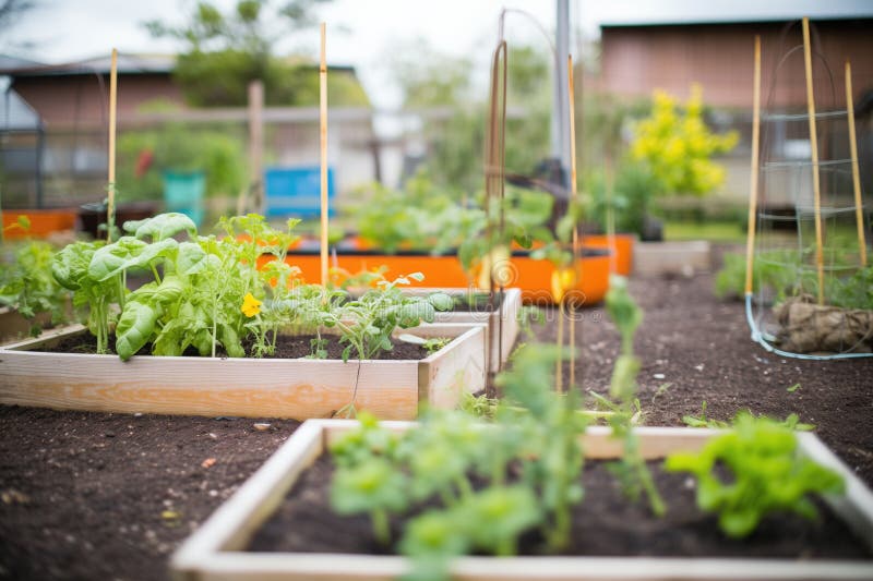Community Garden Plots with Diverse Vegetables Stock Photo - Image of ...
