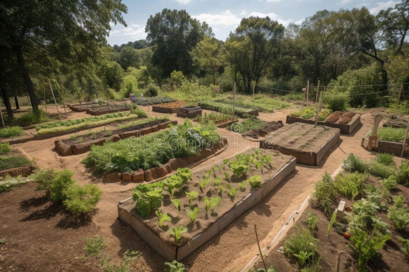 Community Garden, with Plots for Growing Different Types of Vegetables ...