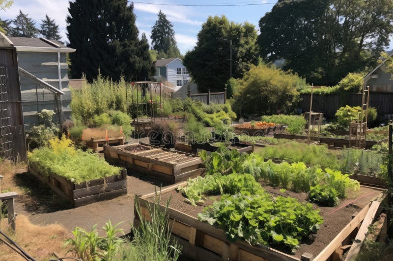 Community Garden with Tools, Plants, and Supplies Visible Stock ...