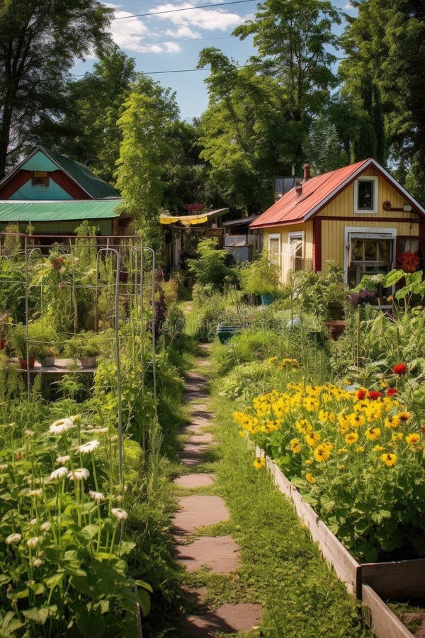 Community Garden with a Variety of Plants Stock Illustration ...