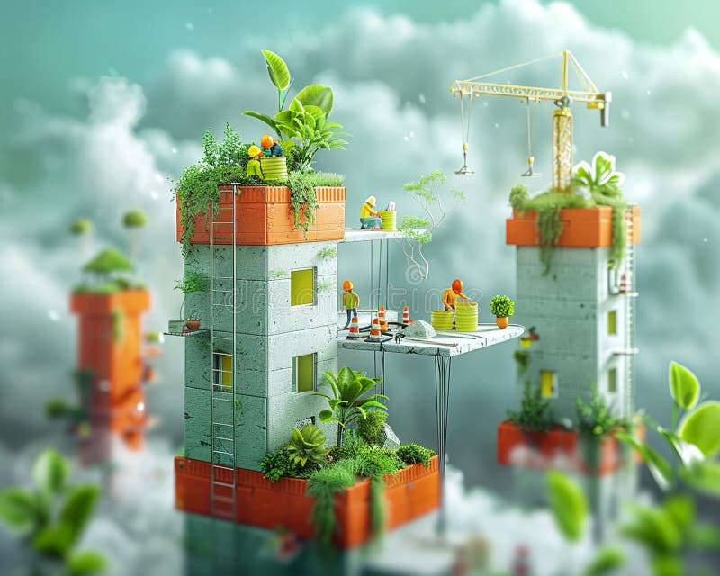 Community Gathering Raising a New Building, Teamwork in Action, Clear ...