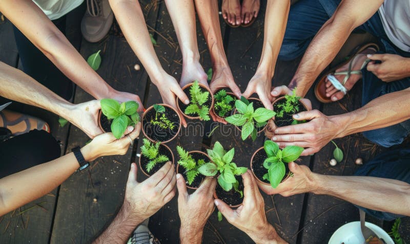 Community Hands Planting Young Tree Together Stock Photo - Image of ...