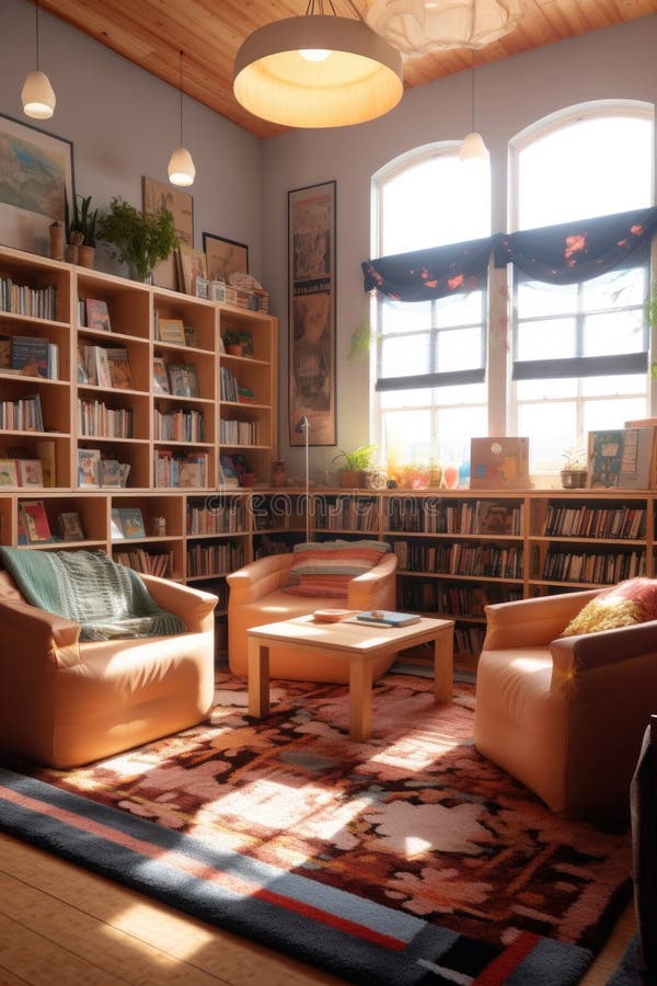 Community Library with a Cozy Reading Area Stock Illustration ...