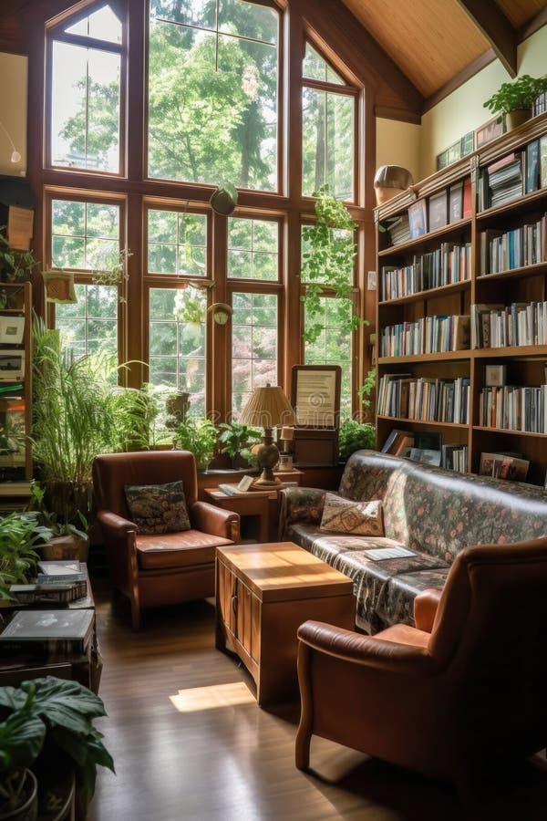 A Library with a Cozy Reading Room, Surrounded by Shelves Filled with ...