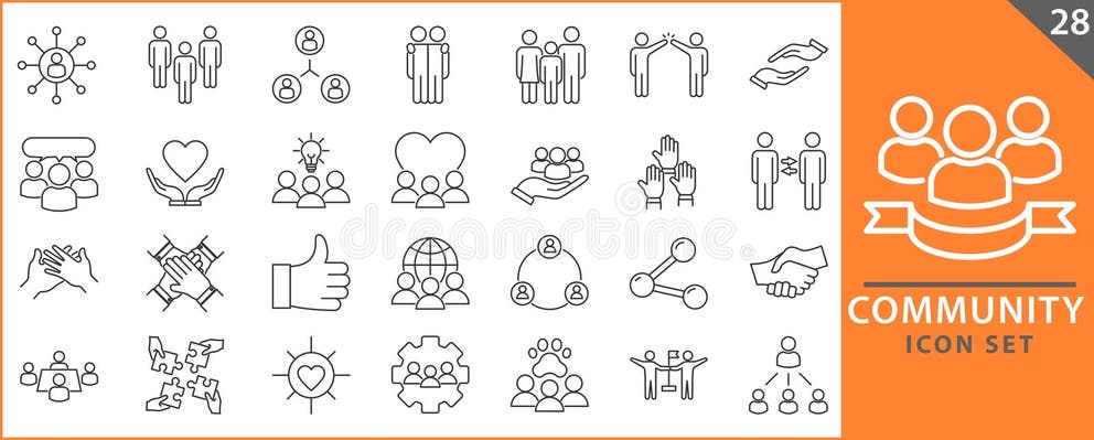 Community line icon set stock vector. Illustration of font - 359113558