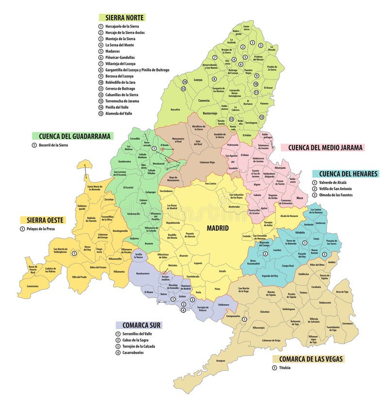 Community of Madrid Administrative and Political Vector Map Stock ...