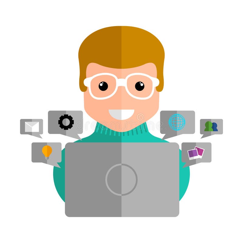 Community Manager with a Laptop - Vector Stock Vector - Illustration of ...