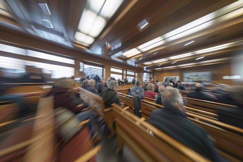 Community Meeting in Wooden Hall with Blurred Motion Effect Stock Photo ...