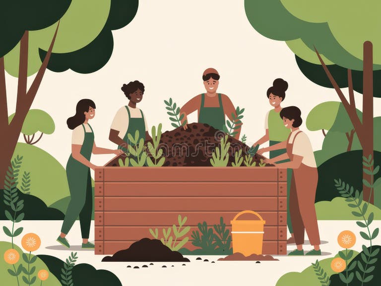 Community Members Participating in Composting and Gardening Activities ...