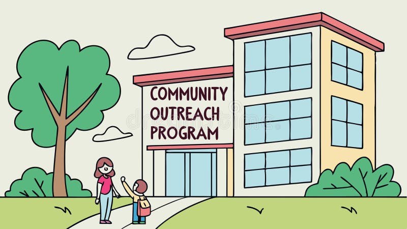 A Community Outreach Program Building with People Interacting Outside. Vector Design Generative ...