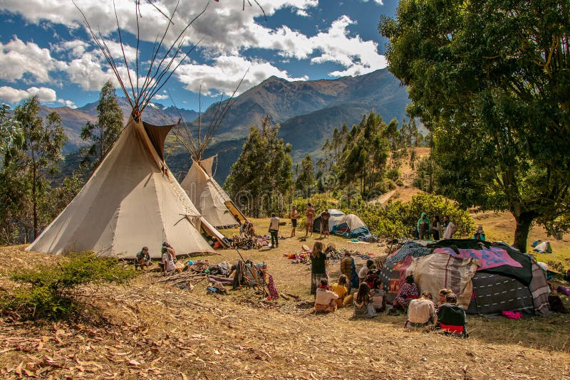 Community of People in a Teepee Camp on a Mountain in Cusco Peru on a ...