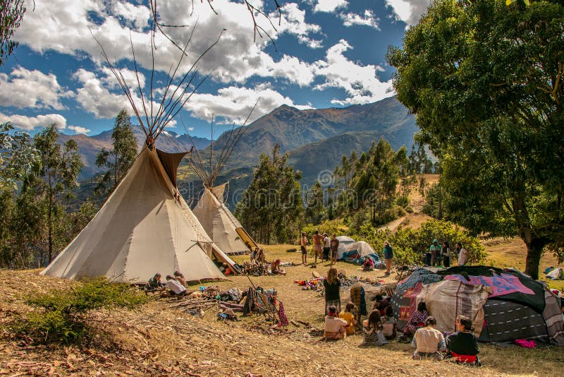 Community of People in a Teepee Camp on a Mountain in Cusco Peru on a ...