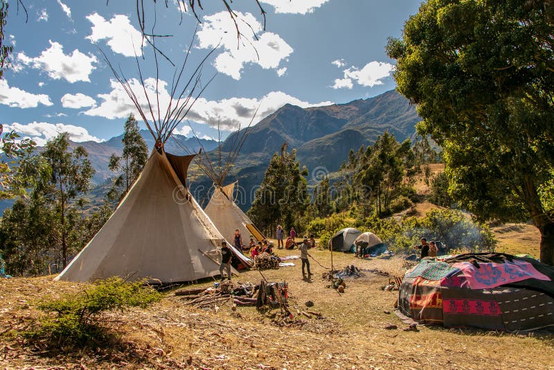 Community of People in a Teepee Camp on a Mountain in Cusco Peru on a ...