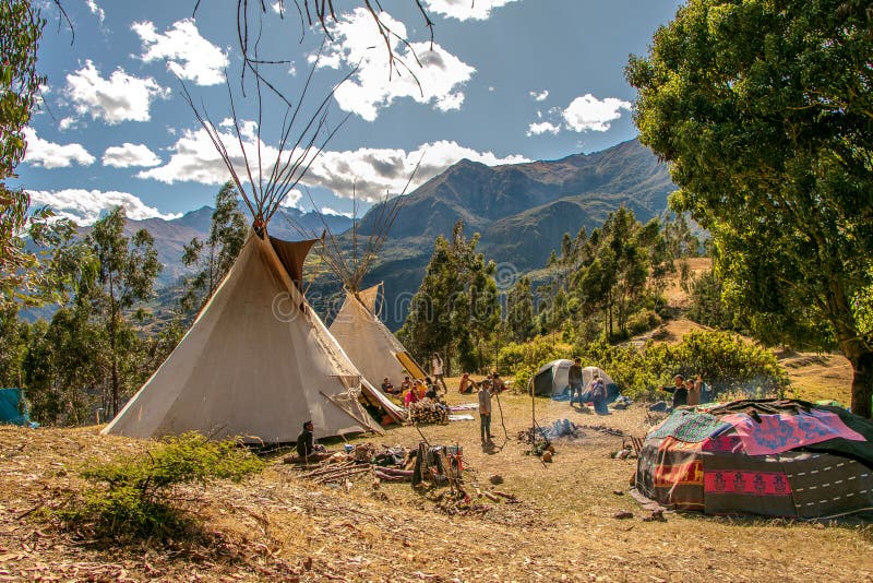 Community of People in a Teepee Camp on a Mountain in Cusco Peru on a ...