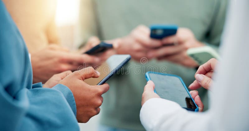 Community, Phone and Circle with Hands of Business People for ...