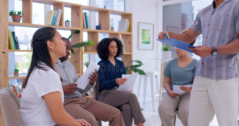 Community, Support and Documents with Business People in Workshop for ...