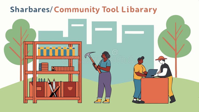 Community Tool Library, Shared Resources and Collaborative Space Vector Design Generative AI ...