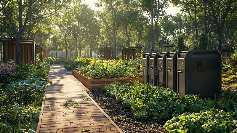 Community Vegetable Garden with Compost Bins Surrounded by Greenery ...