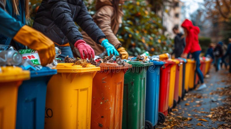 Community Volunteers Sorting Recyclables Outdoors. Generative Ai Stock ... Community Volunteers Sorting Recyclables Outdoors. Generative Ai Stock ...