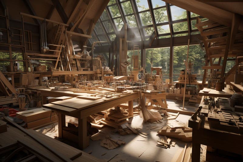 Community Woodworking Workshop Where Residents Stock Illustration ...