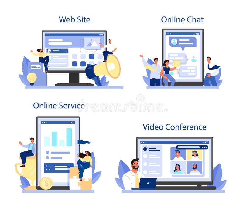 Community Working Online Service or Platform Set. Team Building Stock ...