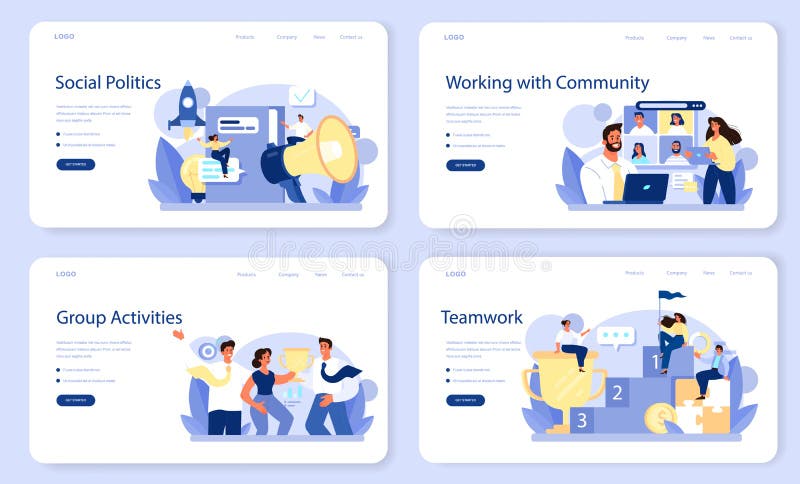 Community Working Web Banner or Landing Page Set. Team Building Stock ...