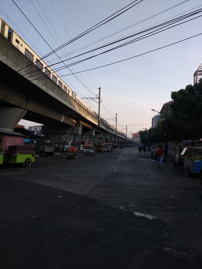 Commuter Railway Above Quite Road in the Morning Stock Image - Image of ...