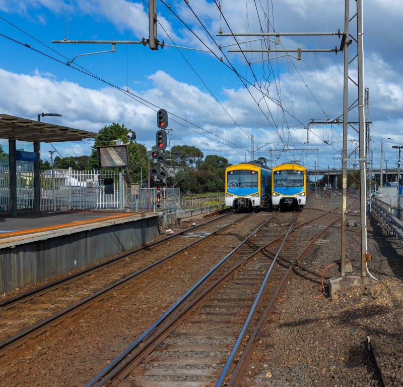 Commuter Train Approaching a Train Station in Melbourne Victoria ...