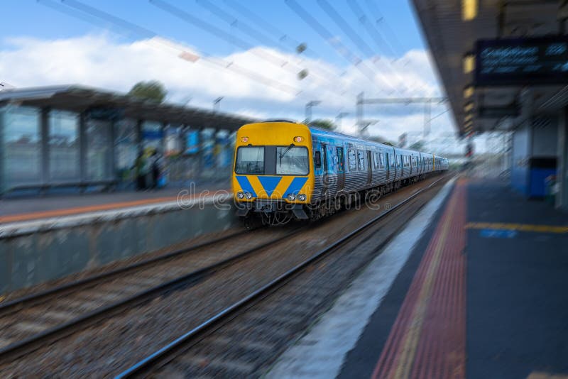 Commuter Train Approaching a Train Station in Melbourne Victoria ...