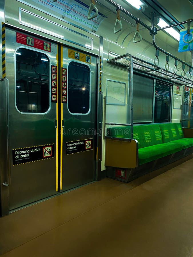 Commuter Train Interior, Train Doors and Passenger Seats Stock Photo ...
