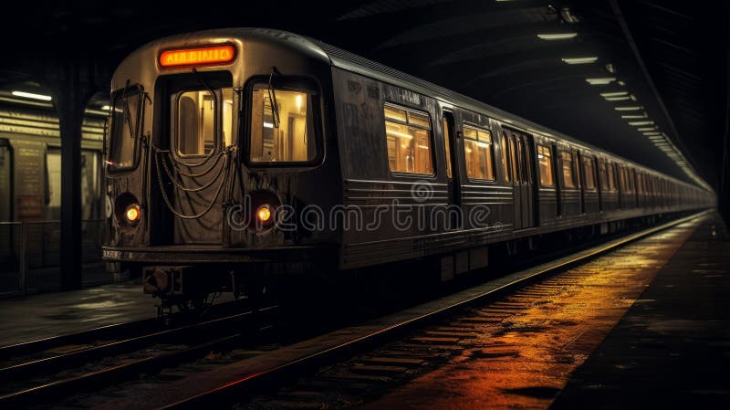 Commuter Train at Metro Railway Station at Night. Neural Network Ai ...