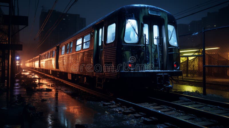 Commuter Train at Metro Railway Station at Night. Neural Network Ai ...